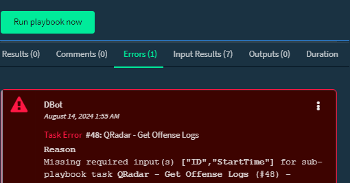 LIVEcommunity - Error with input field, before entering subplaybook, no running tasks in ...